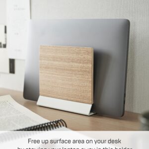 Yamazaki Home Rin Portable Laptop Holder Stand for Desk in Bedroom Or Office, Wooden Storage Station - Steel + Wood