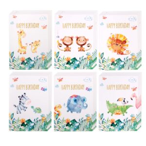 30 safari happy birthday cards bulk | kids birthday card | assorted birthday cards with envelopes | greeting cards assortment box | small & cute zoo birthday cards for kids w/ matching stickers