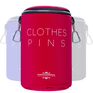 the barkworth & hathaway collection clothes pins for clothes holder outdoor zip top caddy (w/shoulder strap) | ideal for washing clothesline & drying racks (pink zip top clothespins bag)