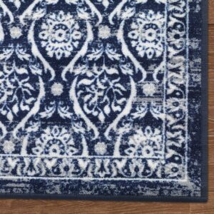 antep rugs alfombras non-skid (non-slip) 2x4 rubber backing floral geometric low profile pile kitchen area rugs (navy blue, 2'3" x 4')