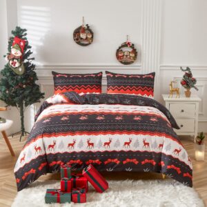 lamejor christmas duvet cover set queen size soft, christmas theme reindeers/bells/christmas trees pattern holiday decor, 1 duvet cover+2 pillow cases