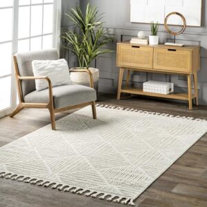 nuloom kerry geometric 3x5 accent rug for living room bedroom dining room entryway, cream