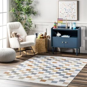 nuloom naya checkered machine washable area rug, 4x6, beige