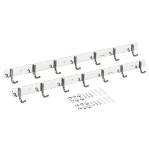 uxcell coat hook rack, 304 stainless steel coat rack wall mounted with 7 hooks metal hook rail wall hangers for hanging bedroom bathroom 2pcs