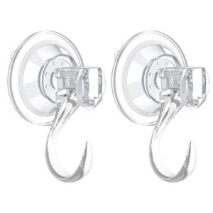 jugeforni wreath hanger suction cup hooks reusable, 4 pack large clear heavy duty suction hooks hold 20 lb, kitchen bathroom window shower suction hanger for wreaths, towels, loofah, glass door