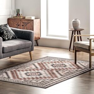 nuloom 2' x 3' spinclean machine washable stain-resistant area rug with non slip backing, low profile for living room, bedroom, and dining room, leighton beige