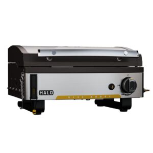 halo elite griddle propane gas, 20.7''×13.2''(273sq.in) cooking surface with wind proof design and dual burner, xl rear grease container, a bubble leveler (1 burner)