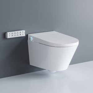 horow luxury wall mounted bidet toilet with instant warm water, smart toilet with auto open lid, heated seat, dryer, modern toilet, white rear discharge toilet without toilet tank carrier