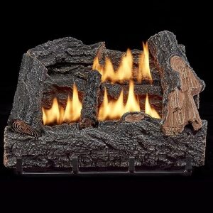 hearthsense vfl18m dual fuel ventless fireplace logs set with manual control, use with natural gas or liquid propane, 30000 btu, heats up to 1000 sq. ft, brown, 18 inches