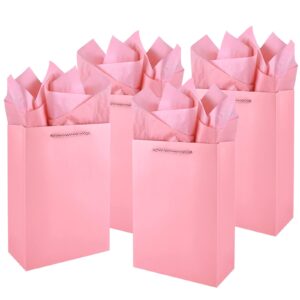 jutieuo 10 pcs luxury pink gift bags with tissue paper, 11x8x4 inches medium size paper gift bags with handles for women girls ladies party favor bags, bridesmaid proposal bags