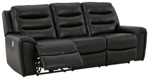 signature design by ashley warlin modern faux leather tufted power reclining sofa with adjustable headrest, black