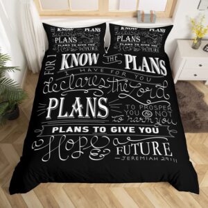 kids vintage bible verse bedding set christian bible verse jeremiah duvet cover for boys children teens bedroom decor modern comforter cover set black bedspread cover queen size with 2 pillow case