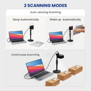 Eyoyo 1D 2D Hands-Free Barcode Scanner with Height Adjustable Stand, Omni-Directional Presentation Desktop Bar Code Scanner with Automatic Sensing Scanning for POS Checkout Counter Book Library Retail