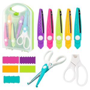 6pcs/set craft scissors decorative paper edge scissors with storage box set, 5 kinds zig zag edges scissors great for diy projects paper card,photo, scrapbook,office school home manual