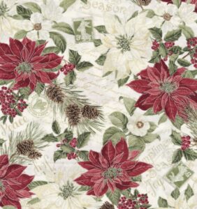 traditional christmas poinsettia and pinecone cotton precut fabric - one yard