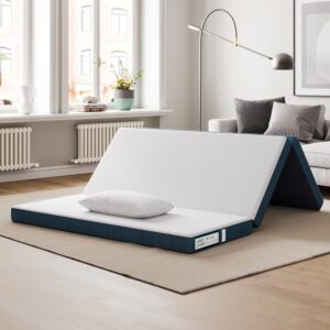 linsy living folding mattress topper queen, 4 inch trifold mattress topper with washable tencel cover, queen memory foam mattress topper, foldable, portable, easy storage, queen size, 80" * 60"