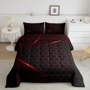 honeycomb geometric hexagon kids comforter set queen size,glitter neon lines bedding set,girls boys adults bedroom decor,abstract stylish down comforter,red black classic duvet insert,2 pillowcases