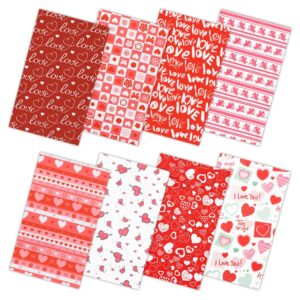 valentine's day cotton fabric squares 20x20 inch, 8pcs valentine fabric heart print red pink patchwork sewing for diy crafts supplies, gift wrap for valentines day, wedding, anniversary, mother's day