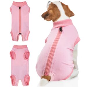 bencmate dog recovery suit, after surgery dog recovery onesie, professional pet zip up recovery shirt dog abdominal wound bandages, substitute e-collar & cone, dog onesie (medium,pink)