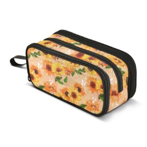 sletend pencil case big capacity vintage sunflower floral handheld 3 compartments pencil pouch portable large storage canvas pencil bag for boys girls adults students