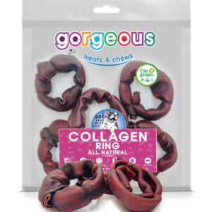 gorgeous treats and chews beef collagen | (ring (5 count)) | high in protein | all natural chew for dogs | 100% digestible | chondroitin & glucosamine source | good for dental health