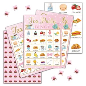 tea party bridal shower games, tea party bingo game, tea party decorations, tea party favors, 24 players bingo games for bridal shower, bachelorette party, wedding engagement party (a06)