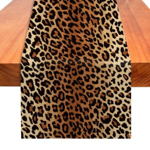 yovoyoa leopard print table runner 72 inches long, animal style table runner dresser scarves, wildlife safari burlap dining room table decor for kitchen farmhouse indoor outdoor home party