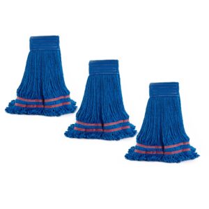 matthew cleaning microfiber string mop heavy duty commercial wet mop head replacement,excellent absorbency,premium launderability,reusable for home,commercial and industrial use(blue,3pack)