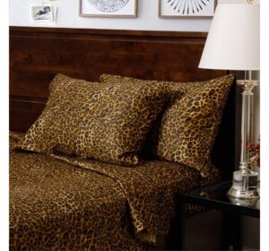 full/queen size duvet cover set leopard print color - egyptian cotton 1000-thread count soft duvet cover set 3 pieces with zipper closure corner ties, 1 duvet cover and 2 matching pillow shams