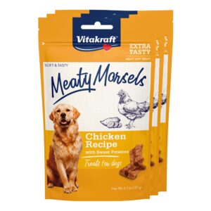 3 pack of vitakraft meaty morsels treats for dogs - chicken with sweet potatoes - super soft dog treats - two layers of gently oven-baked meaty goodness - 12.6oz value pack