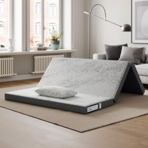 linsy living foldable mattress full, 4 inch gel memory foam trifold mattress, folding mattress with bonus waterproof cover soft full size mattress with removable & washable cover, grey