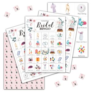 tea party bridal shower games, tea party bingo game, tea party decorations, tea party favors, 24 players bingo games for bridal shower, bachelorette party, wedding engagement party (a05)