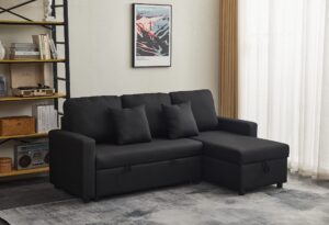 bonrcea sleeper sectional sofa with storage sofabed, black