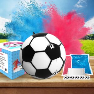 popuparty gender reveal soccer ball with pink and blue powder kit, for baby gender reveal decoration, soccer fans