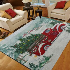 christmas area rug for living room large,christmas red rug carpet 5x7 truck christmas tree-1,lb003