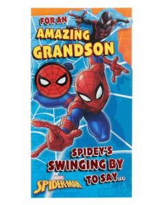 uk greetings marvel spider-man birthday card for grandson with envelope and badge,multi,121 mm x 229 mm