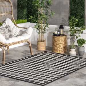 nuloom myka checkered indoor/outdoor area rug, 4' x 6', black and white