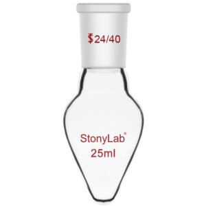 stonylab recovery flask, heavy wall single neck borosilicate glass rotary evaporator flask with 24/40 standard taper outer joint, pear-shaped lab flask, 25 ml