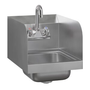 amgood stainless steel wall mount hand sink with faucet and sidesplash 12" x 16" | nsf commercial hand washing basin for restaurant, kitchen and home | bowl size: 9" x 9"