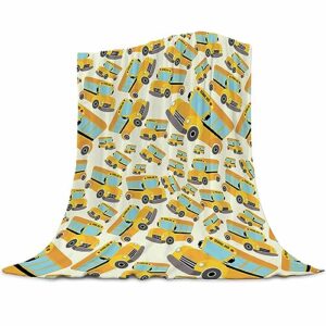 school bus soft flannel fleece throw blanket, vehicle illustrations background pattern for kids, cozy plush for indoor and outdoor use lightweight blanket 40"x50"