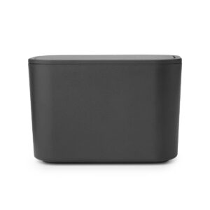 brabantia mindset bathroom small trash caddy (dark gray) hygienic basin top storage can with swing lid for disposal of used cosmetics, cotton pads, cue tips (4 x 6 x 3)