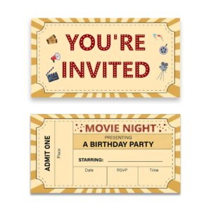 soiceu movie ticket birthday party invitations with envelopes set of 20 movie night birthday party invites fill in blank