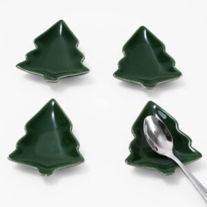 whaline 4pcs christmas coffee spoon rest ceramic teaspoon holder mas tree shaped sauce dishes seasoning dipping bowl christmas ring dish for xmas kitchen office party decor