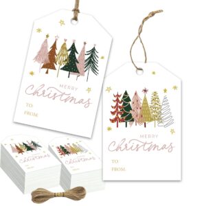 50pcs christmas gift tags with hemp rope christmas paper gift tags holiday hang name tags label watercolor plants wishes labels xmas gift favor tags for xmas party decor (50, rectangular)