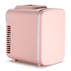 simple deluxe mini fridge, 4l/6 can portable cooler & warmer freon-free small refrigerator provide compact storage for skincare, beverage, food, cosmetics, 4 l, pink