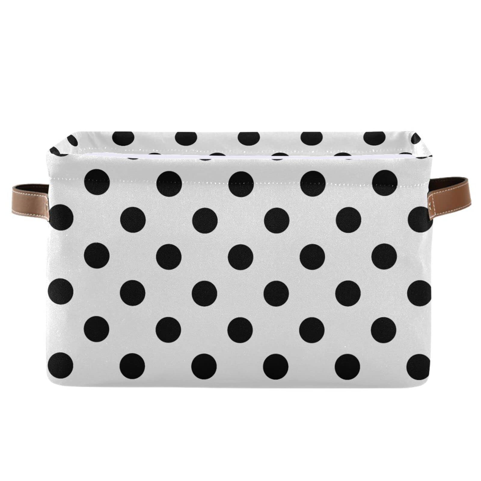 ALAZA White Black Polka Dot Foldable Storage Box Storage Basket Organizer Bins with Handles for Shelf Closet Living Room Bedroom Home Office 1 Pack