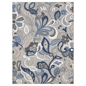 homeroots 2’ x 4’ blue gray jacobean floral indoor outdoor area rug