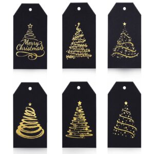 whaline 120pcs christmas paper gift tags black gold xmas tree present tags with 98ft twine rope christmas tree hanging label name tags for holiday gift party favor wrapping decoration