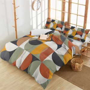 duvet cover set 3 pieces queen bedding sets mid century abstract color block comforter cover with pillowcases microfiber bedroom quilt covers-zipper closure nordic style circle modern art