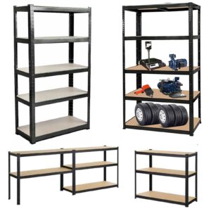 garage storage shelves, 5-tier adjustable metal shelves for storage, shelving unit utility rack shelves for warehouse pantry closet kitchen, organization multipurpose shelf 28"l x 12" d x 59" h, black